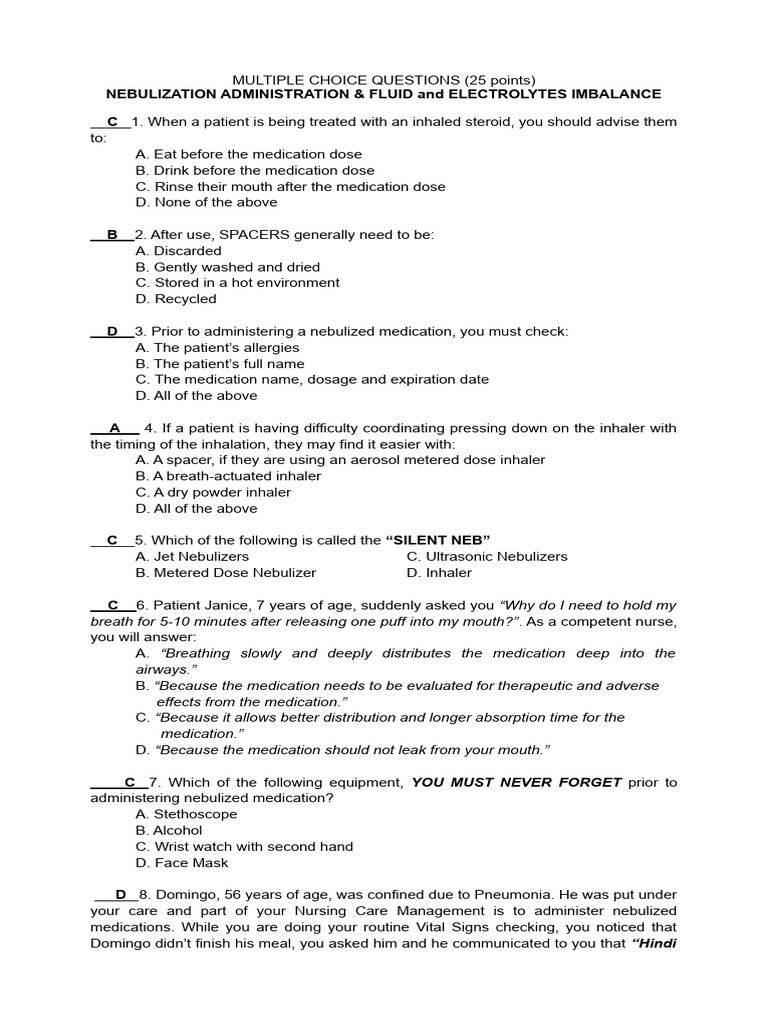 Long Exam Questions PRELIMS | PDF | Intravenous Therapy | Dehydration