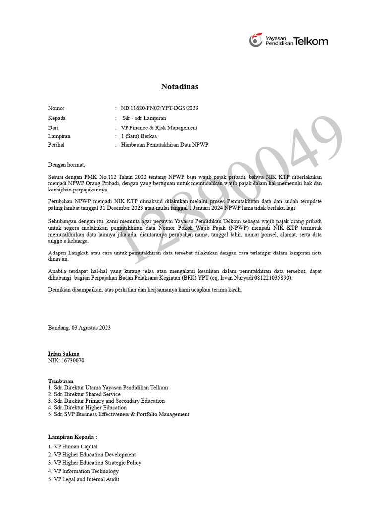 Himbauan Pemutakhiran Data NPWP | PDF