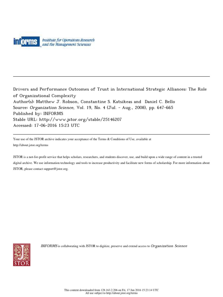 Drivers and Performance Outcomes of Trust in International Strategic ...