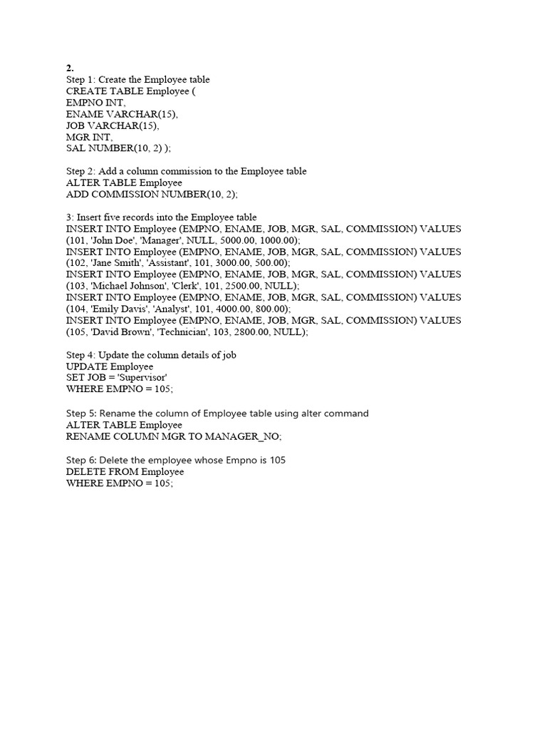 Step 5: Rename The Column of Employee Table Using Alter Command | PDF | Teaching Methods & Materials