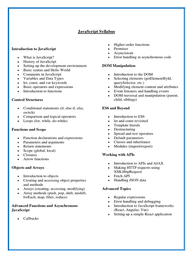 Javascript Syllabus Pdf Java Script Document Object Model 