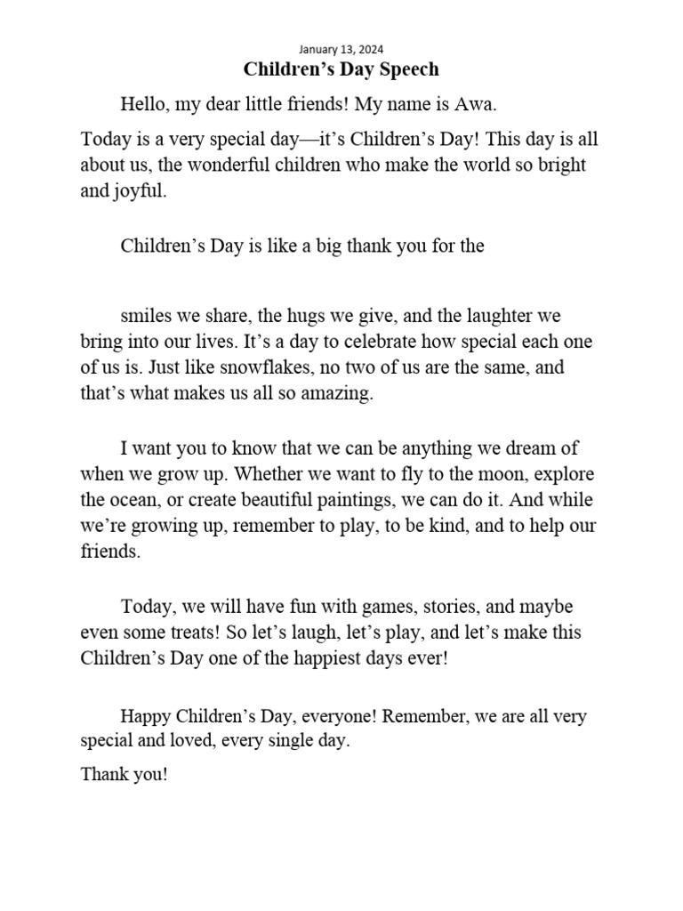Children's Day Speech | PDF Children's Day Speech | PDF
