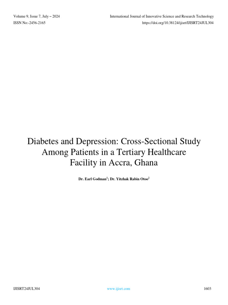 Diabetes and Depression: Cross-Sectional Study Among Patients in A ...