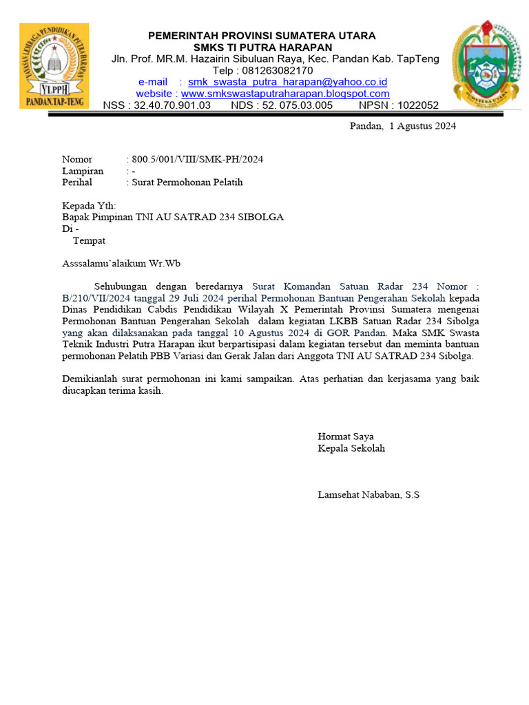 Surat Permohonan Pelatih | PDF