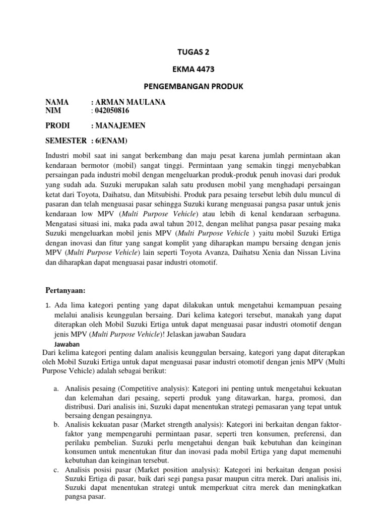 Tugas - 2 - Pengembangan - Produk Arman | PDF