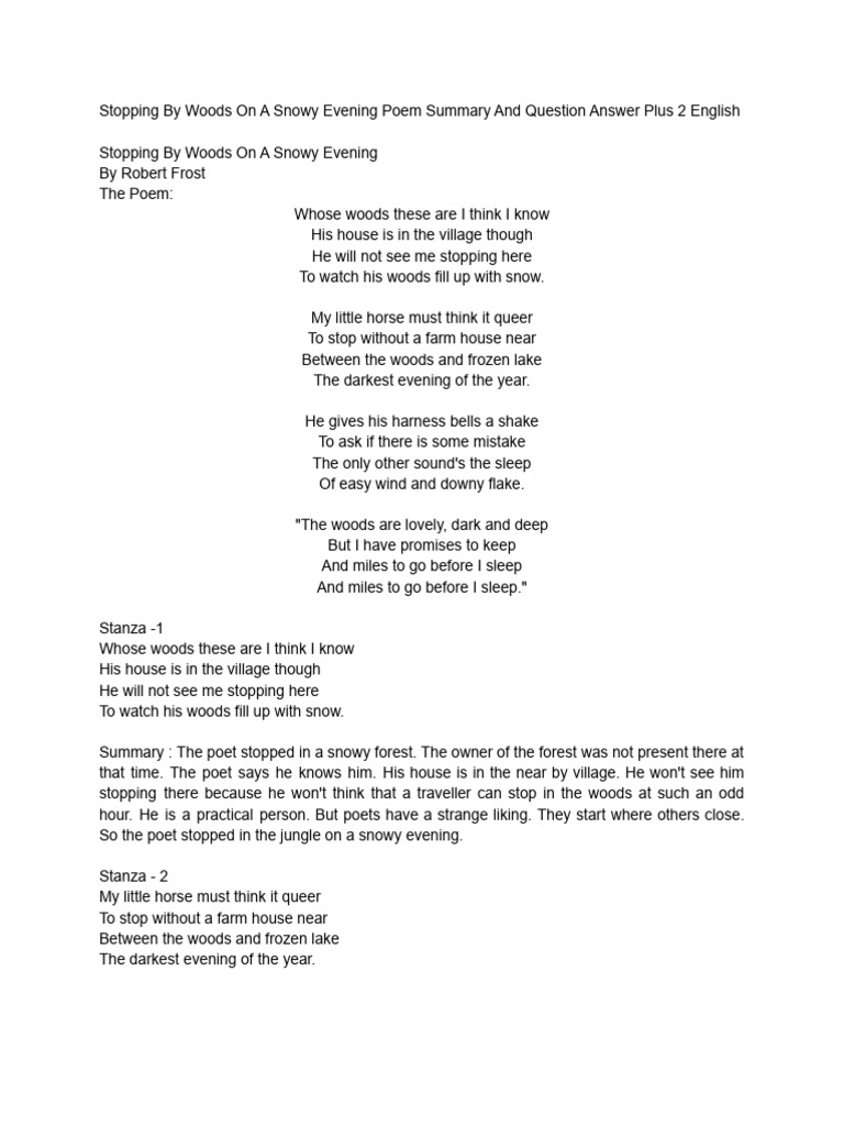 Stopping by Woods On A Snowy Evening | PDF | Poetry