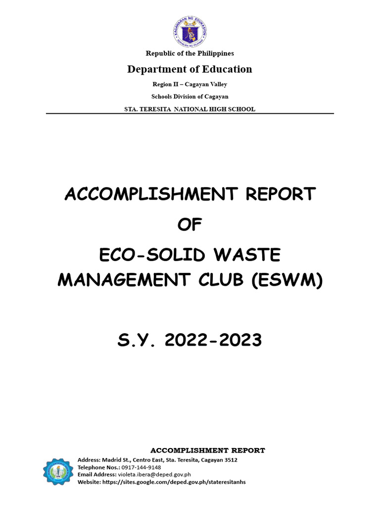 Accomplishment Report - Eswm 22-23 | PDF | Waste Management | Waste