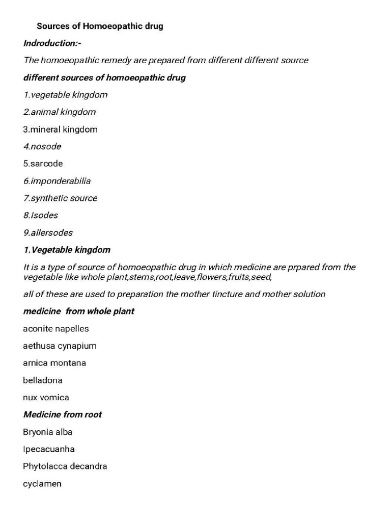 Source of Homoeopathic Drug | PDF