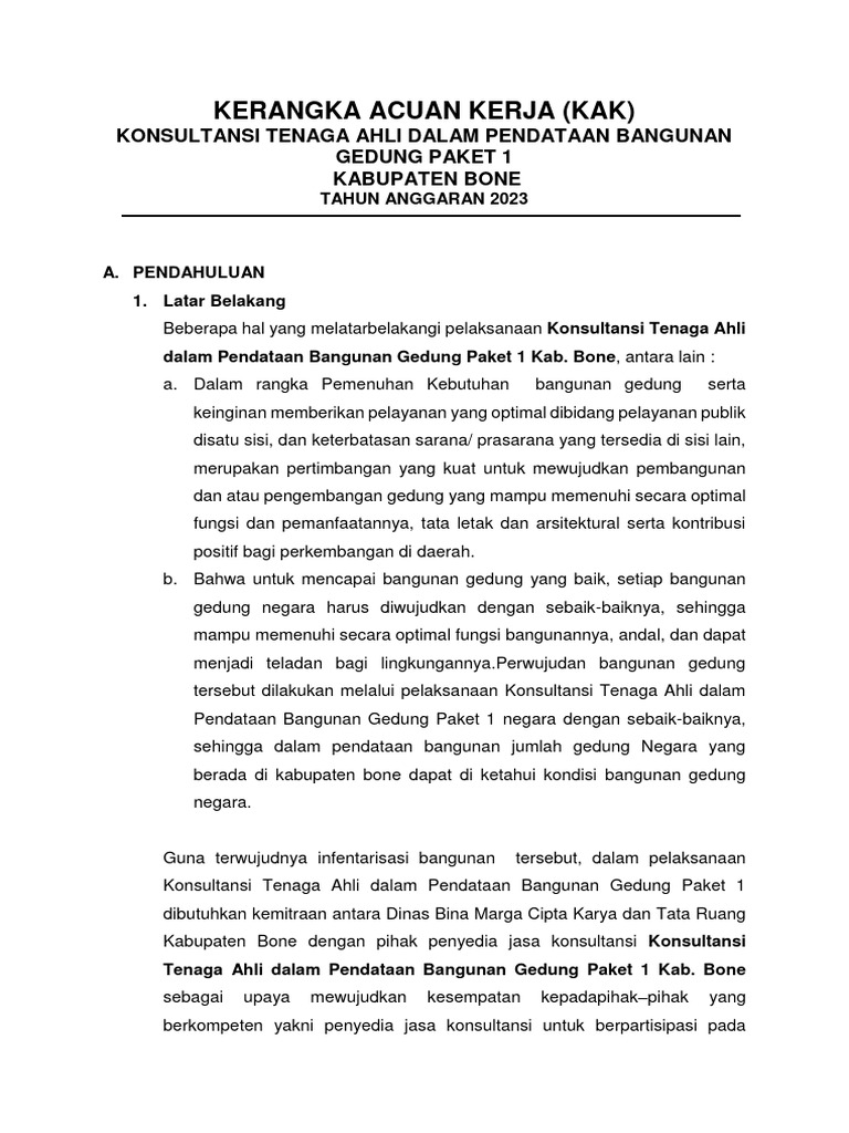 KAK Pendataan Bangunan Gedung 2023 | PDF