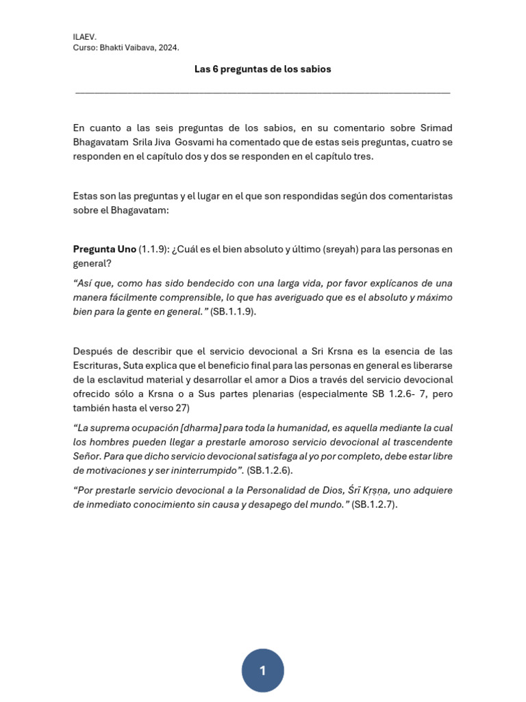 Las 6 Preguntas de Los Sabios | PDF | Bhagavata Purana