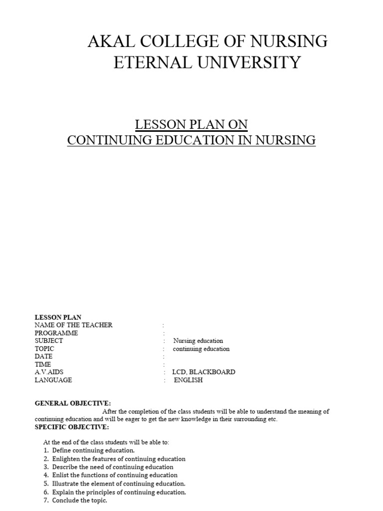 Lesson Plan On Continuing Education | PDF | Behavior Modification ...
