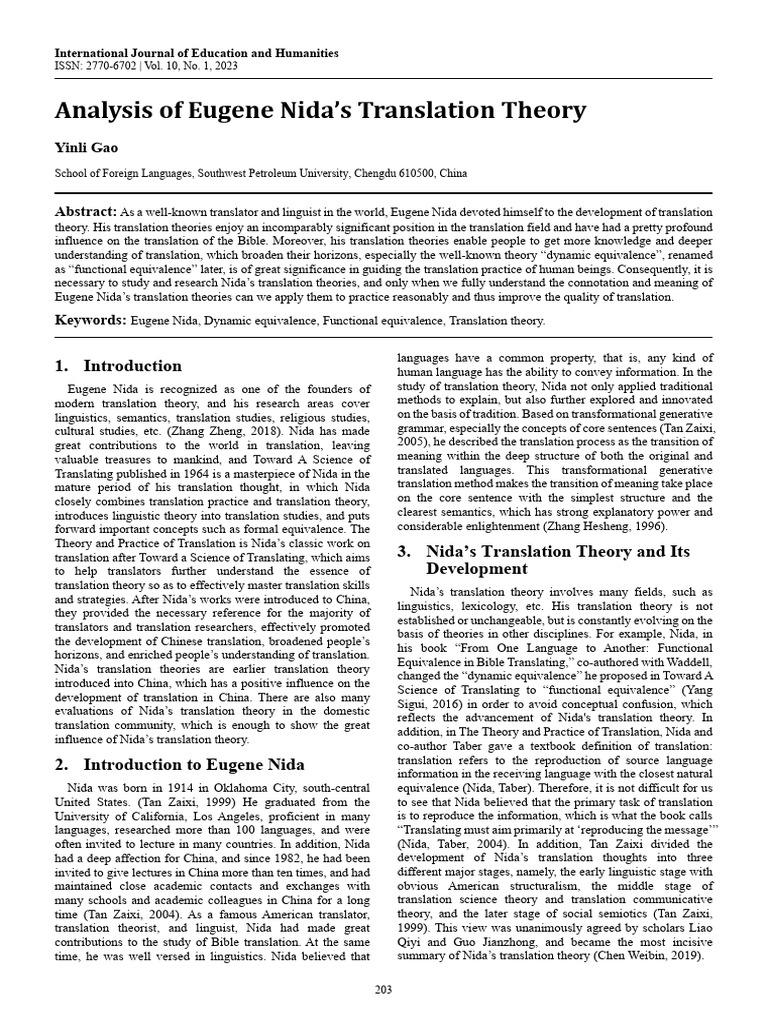 Analysis_of_Eugene_Nidas_Translation_Theory | PDF | Translations | Semantics
