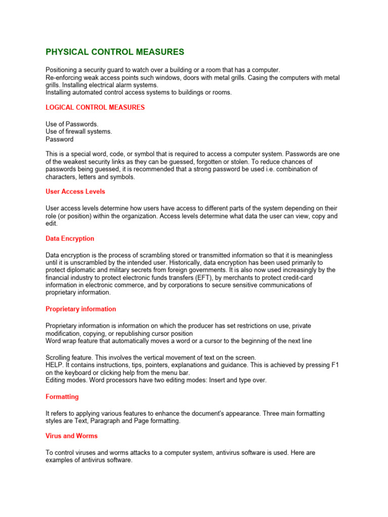 Physical Control Measures | PDF | Information | Password