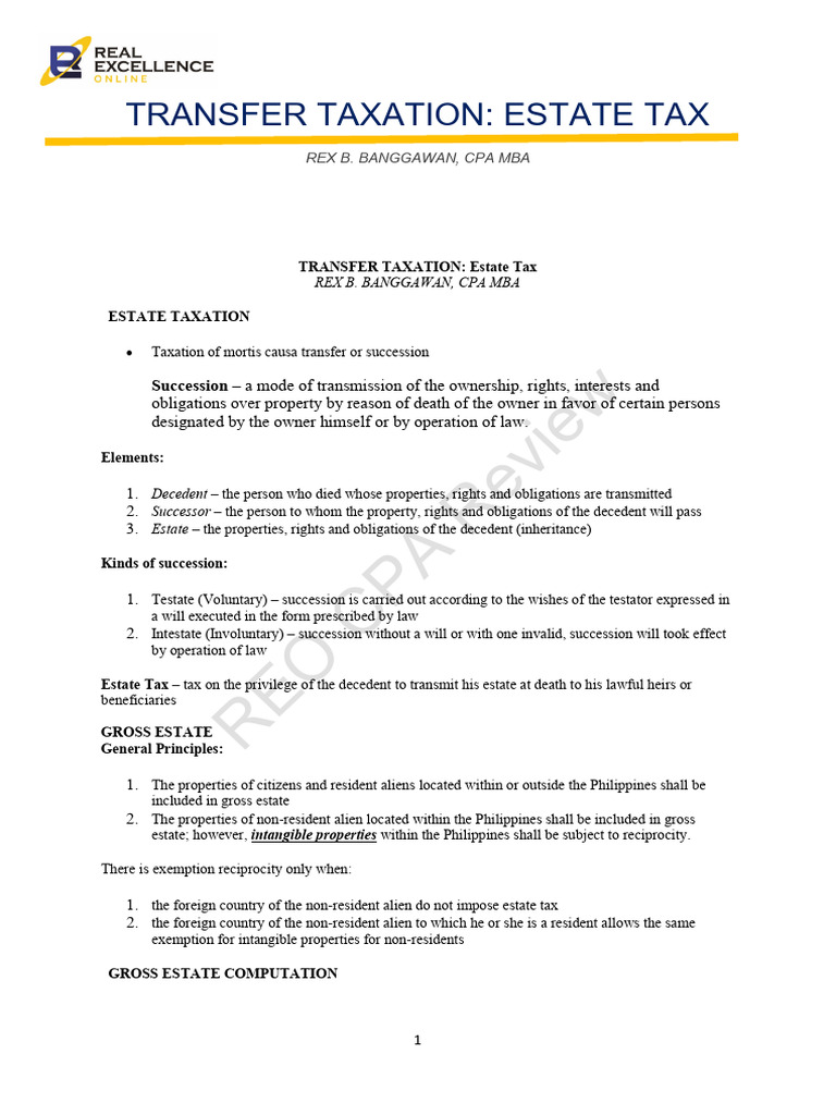 REO Estate Tax Concept Notes | PDF | Estate Tax In The United States ...