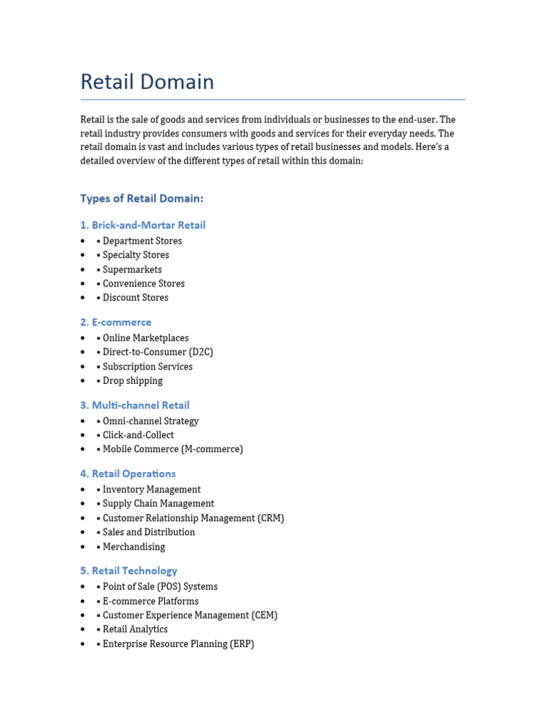 Retail Domain Document v2 | PDF | Retail | E Commerce