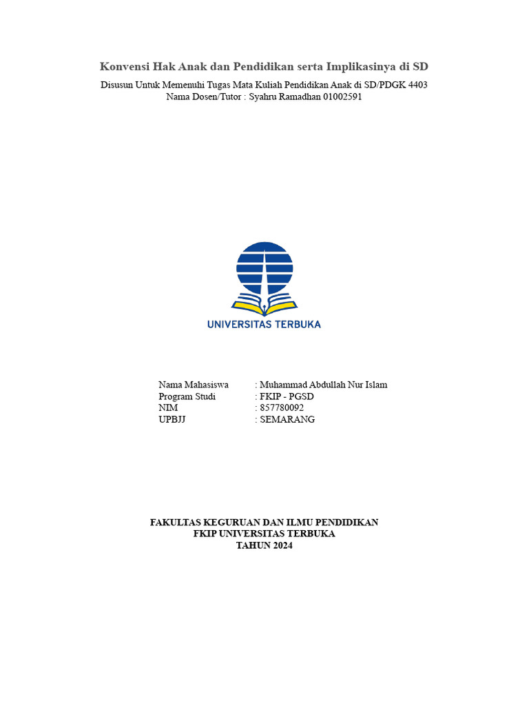 Pendidikan Anak Di SD (PDGK4403) Tugas 3 Sesi 7 - Muh. Abdullah Nur Islam - NIM 857780092 | PDF ...