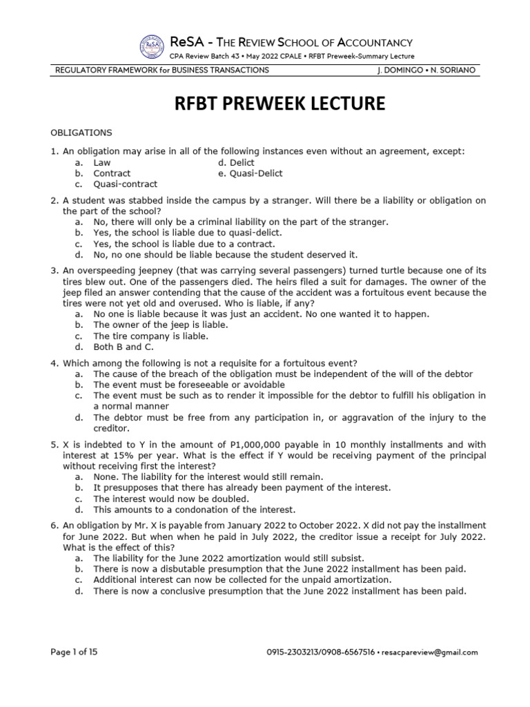 RFBT Preweek (B43) | PDF | Legal Liability | Banks