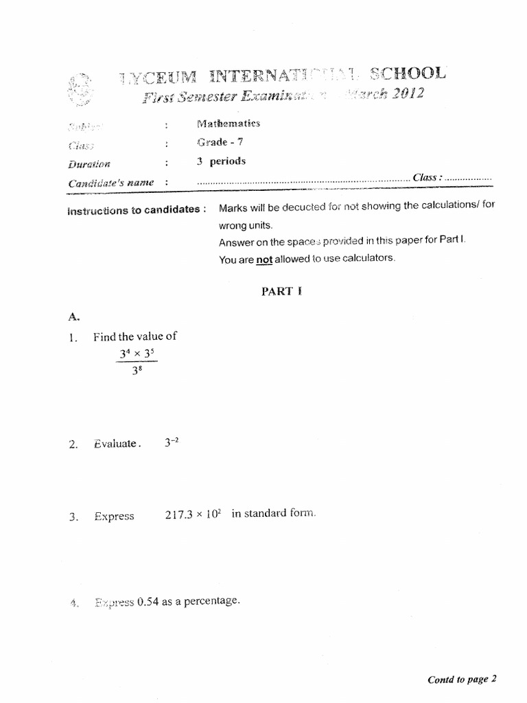 Lyceum 2012 Maths past paper | PDF
