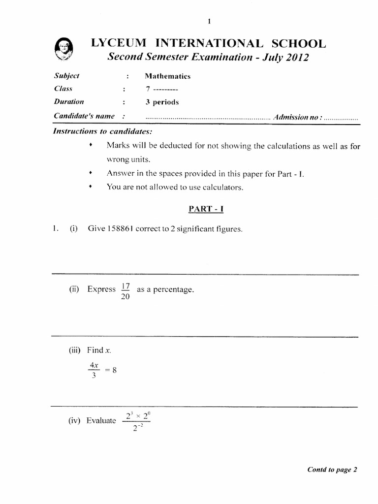 Lyceum 2012 Maths Specimen Answers | PDF