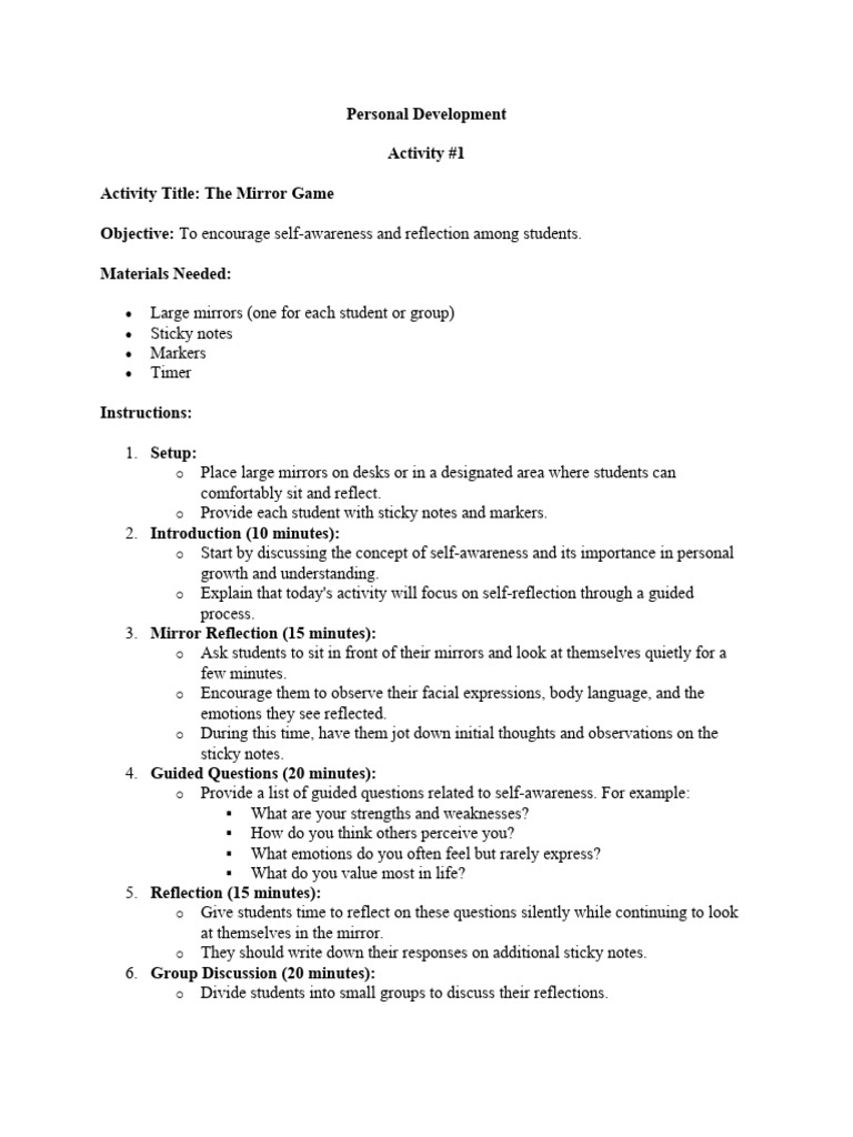 Personal Development Activity 1 | PDF | Self Awareness | Behavioural ...