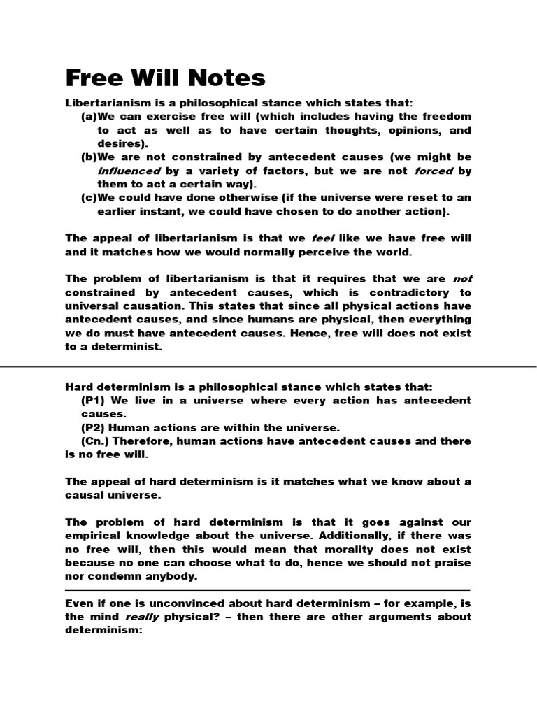 Free Will Notes | PDF | Free Will | Determinism