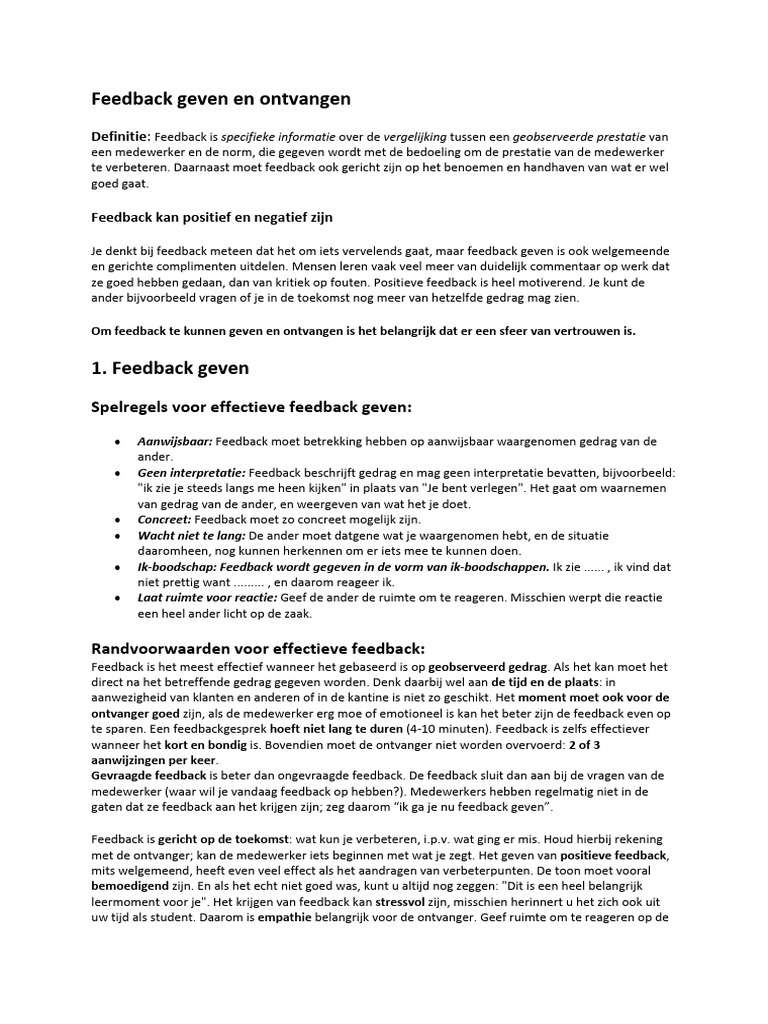 Feedback Geven en Ontvangen | PDF