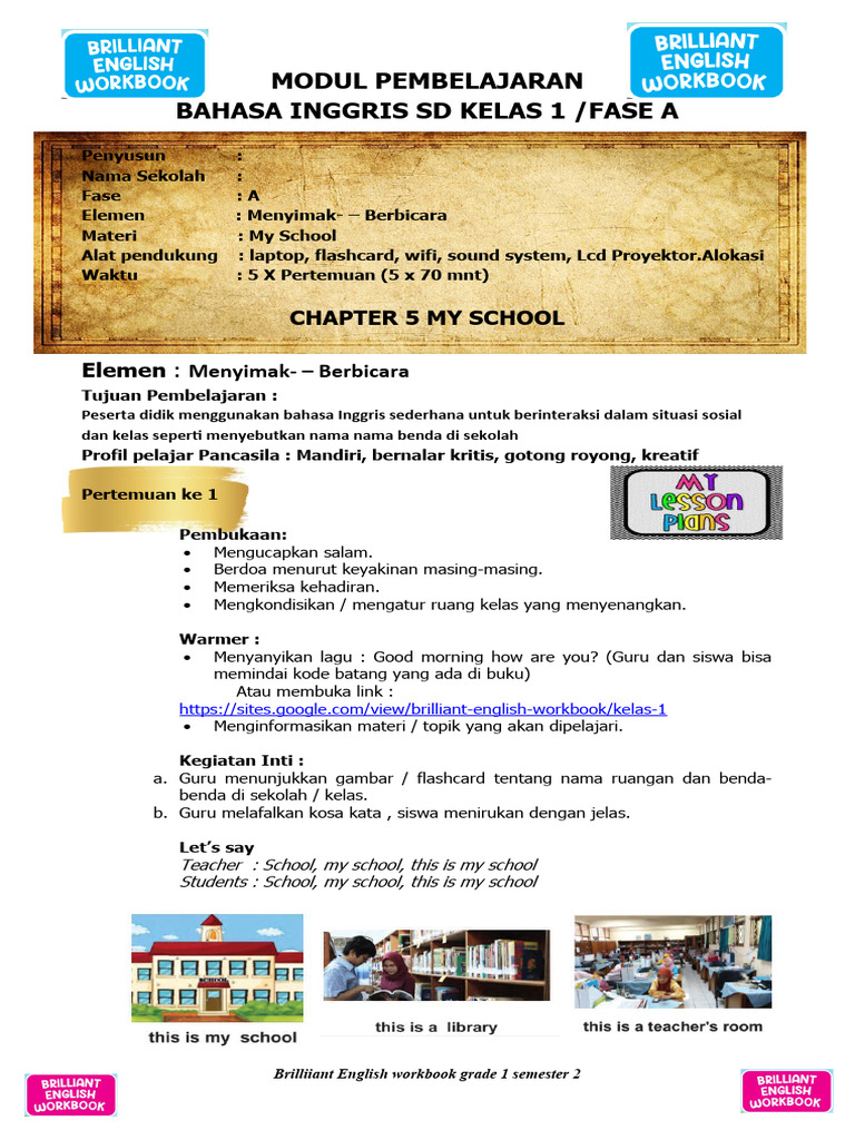 MODUL1 SM2 B Ingg Kls 1 - BRILLIANT ENGLISH WORKBOOK | PDF