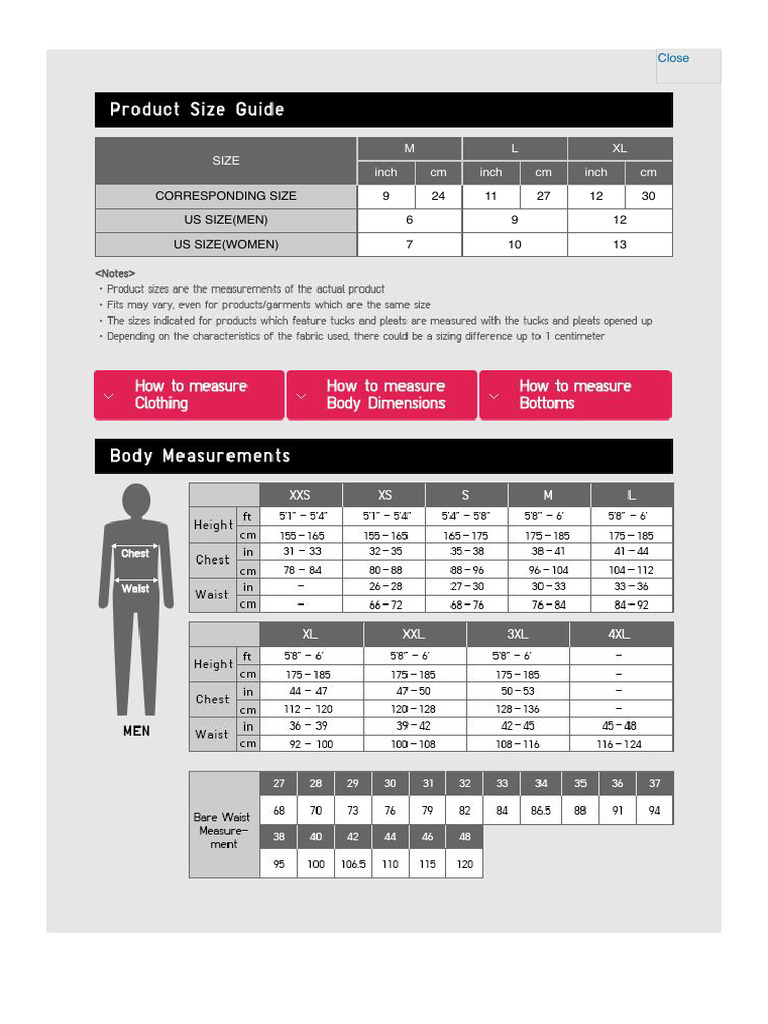 Uniqlo Size Chart | PDF