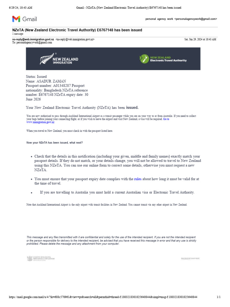 ASADUR ZAMAN-Gmail - NZeTA (New Zealand Electronic Travel Authority ...