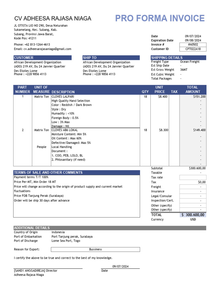 proforma-invoice ADO | PDF | Freight Transport