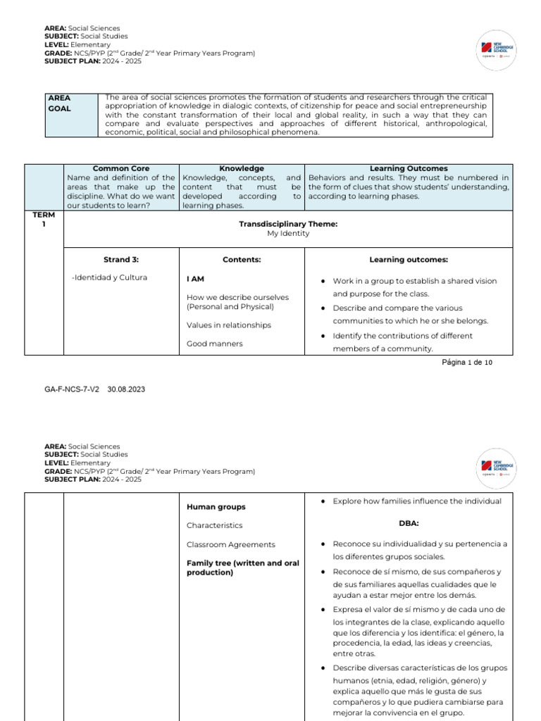 2° Subject Plan Social Studies | PDF | Ciencias de la Tierra ...