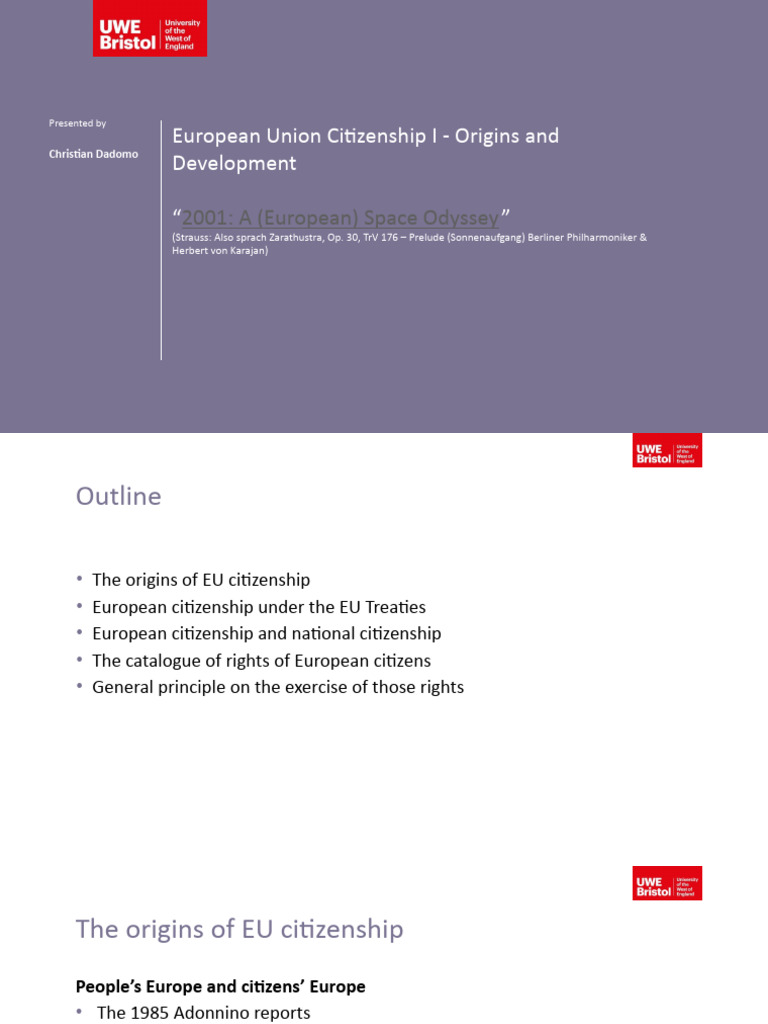 European Citizenship - Origins and Status (2023-2024) | PDF ...