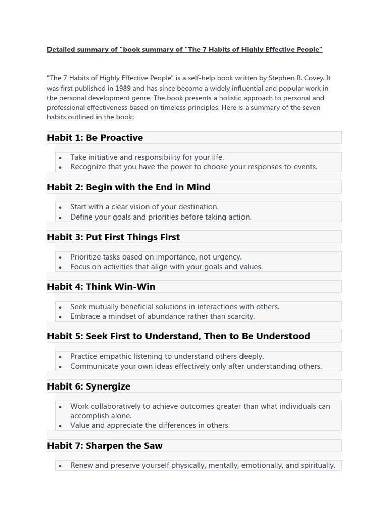 Summary of The 7 Habits of Highly Effective People | PDF | Social ...