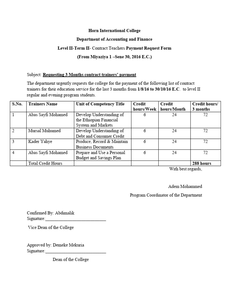 Contract Teachers Payment Request Form | PDF | Career & Growth | Business