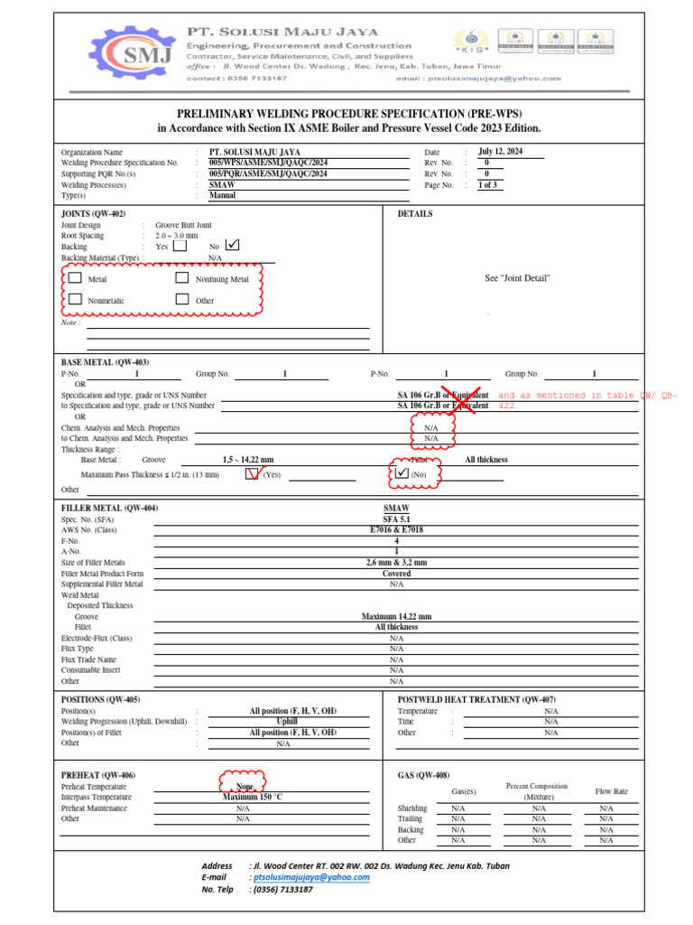 005 WPS Asme SMJ Qaqc 2024 | PDF | Welding | Construction