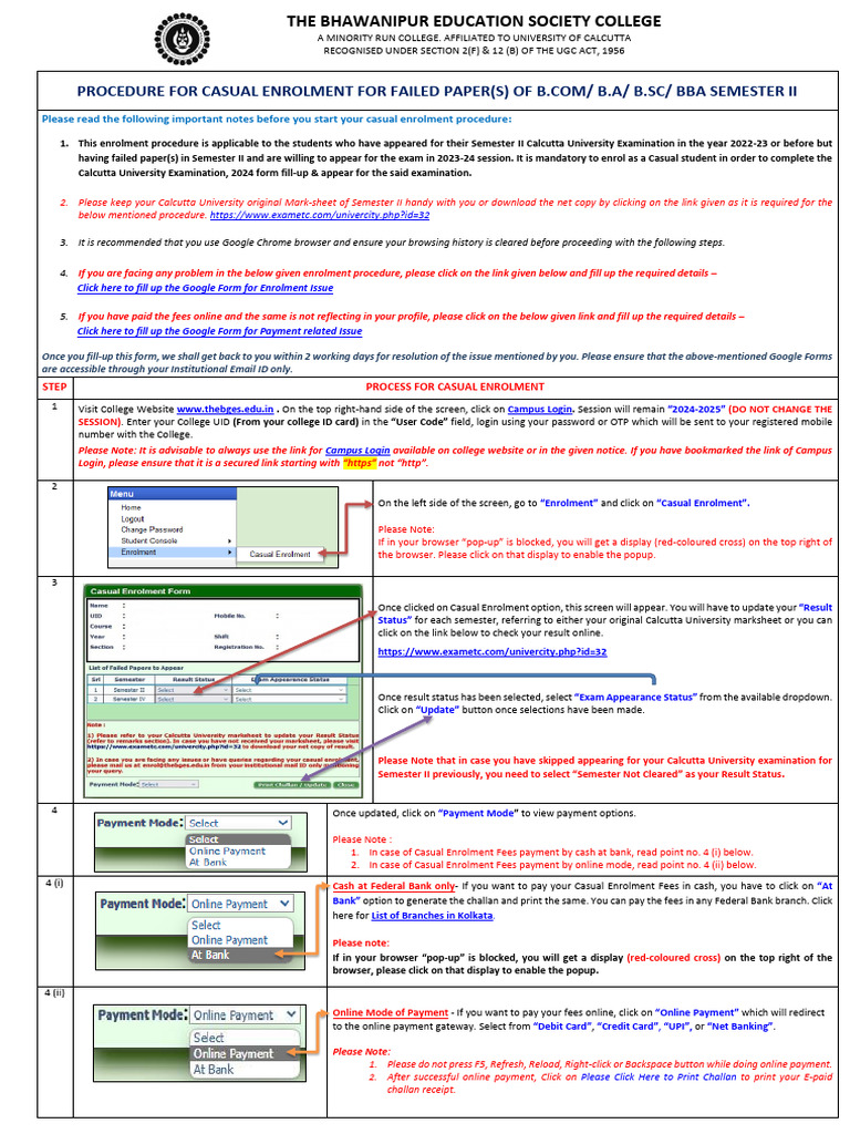 Casual Enrolment Guide for B.Com/B.A/B.Sc/BBA | PDF | Payments | Cyberspace