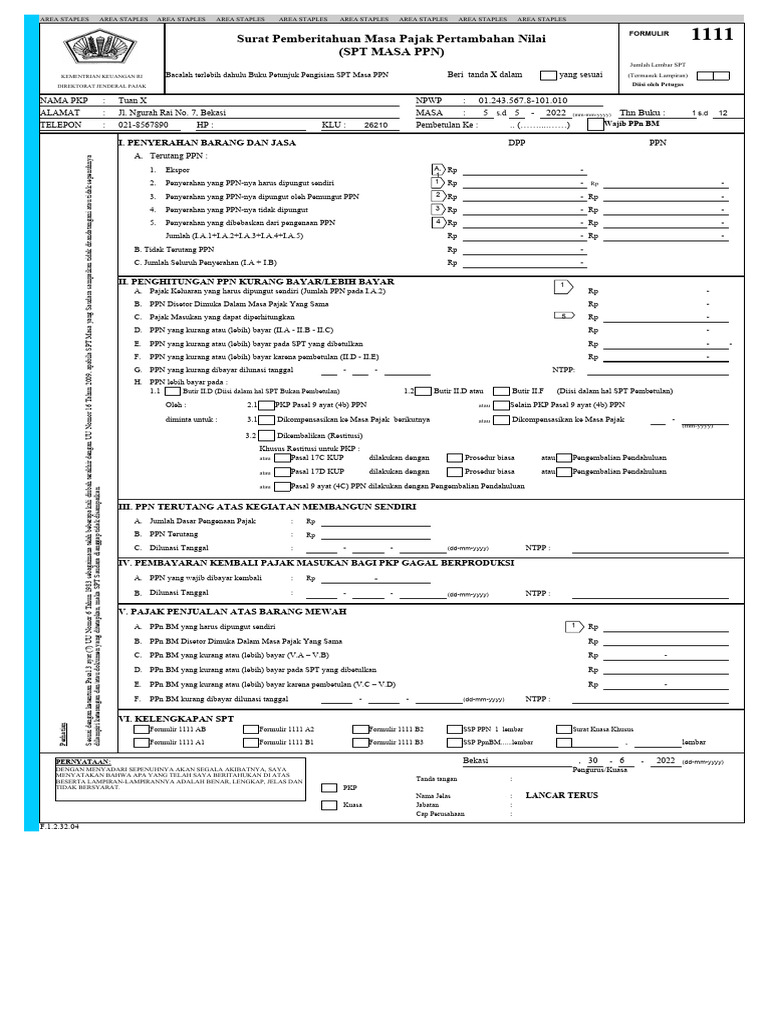 SPT Masa PPN Formulir 1111 2022 | PDF