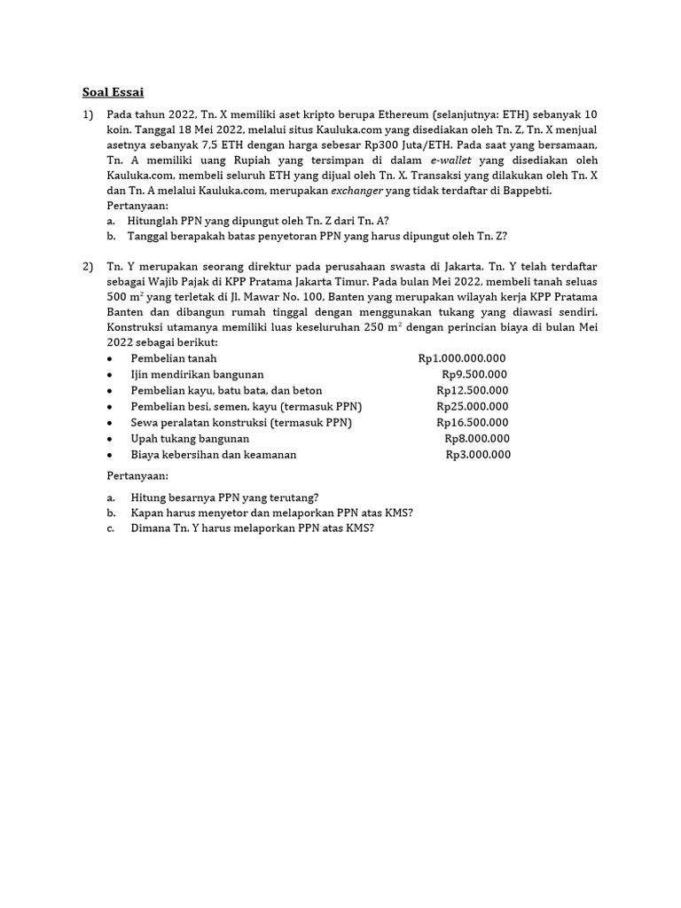 Soal PPN A - Periode Agustus 2022 (SEND) | PDF