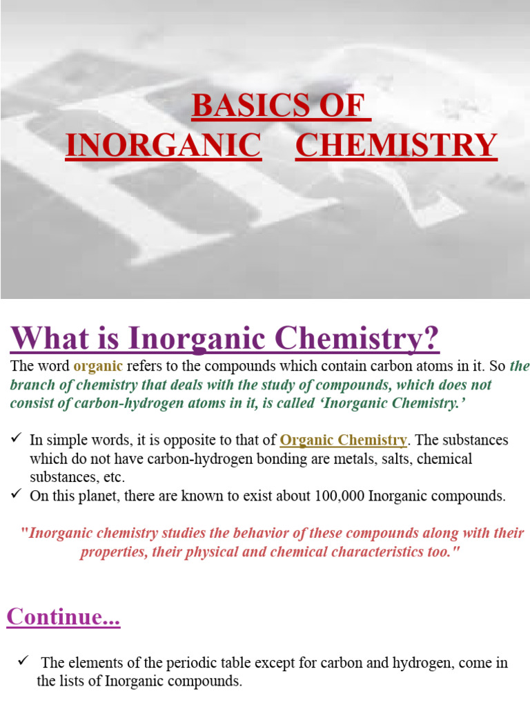 Basics of Inorganic Chemistry | PDF | Chemistry | Chemical Compounds