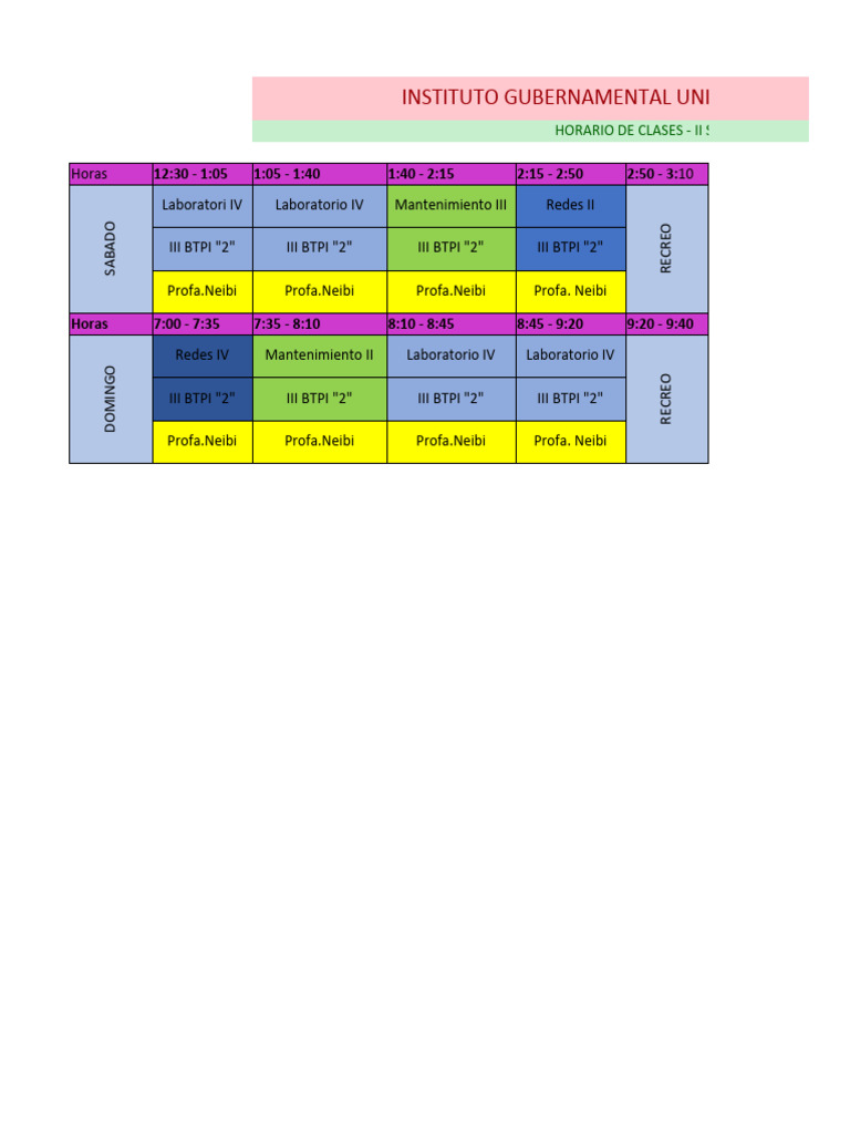 Horario Clases II Semestre | PDF | Hogar, jardinería y bricolaje | Ciencia y matemáticas
