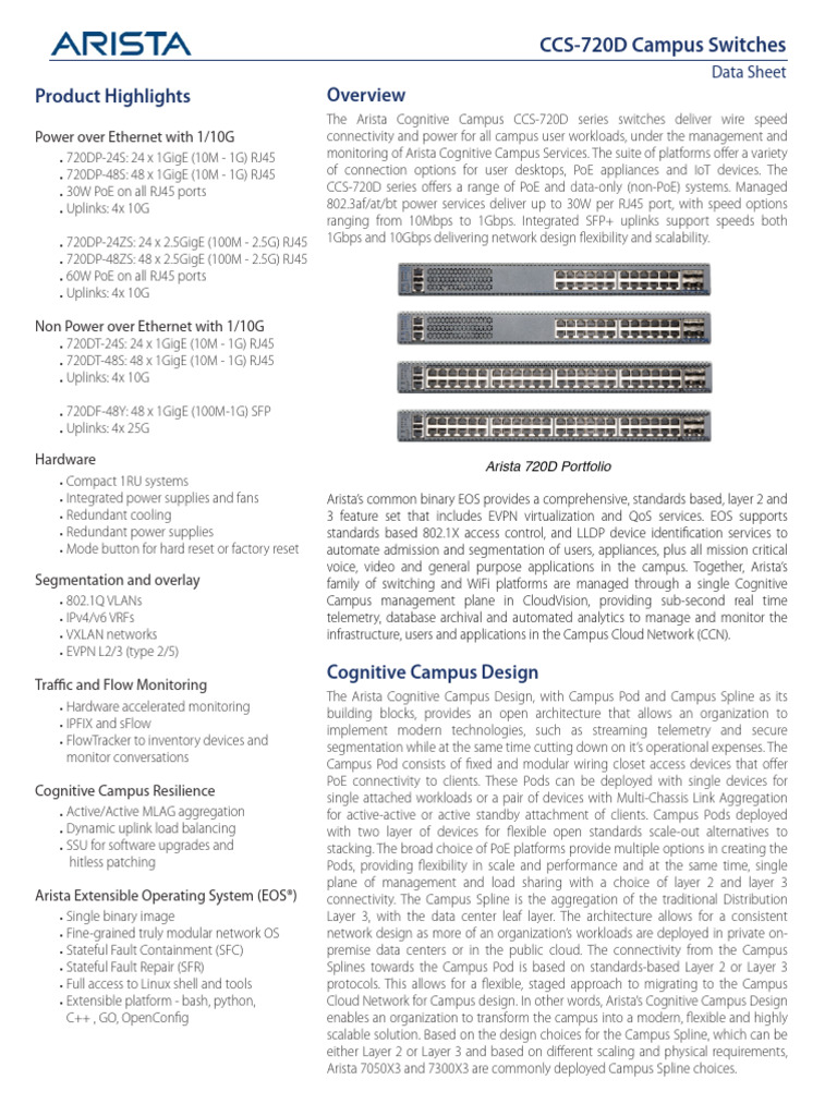 Arista CCS 720D Datasheet | PDF | Cloud Computing | Computer Network