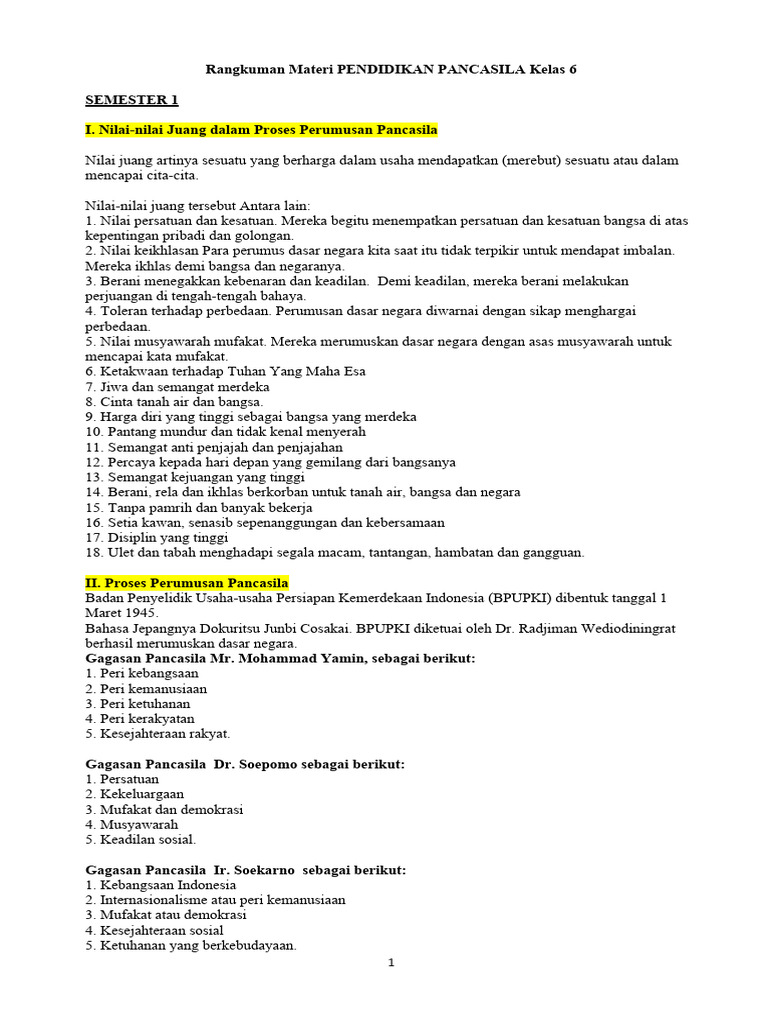 Rangkuman Materi Pend. Pancasila Kelas 6 | PDF | Ilmu Sosial