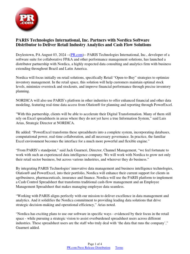 PARIS Technologies International, Inc. Partners With Nordica Software ...