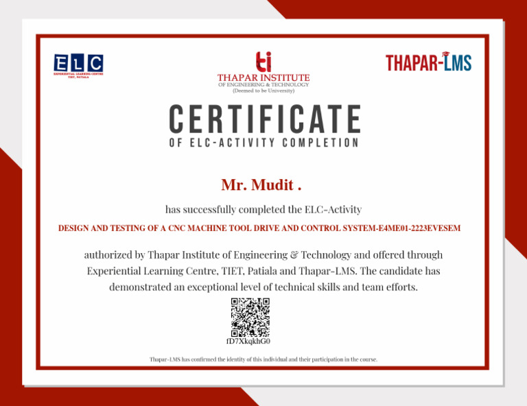 Design and Testing of A CNC Machine Tool Certificate | PDF