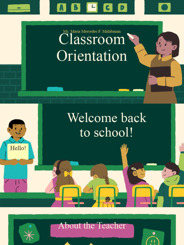 Classroom Orientation Educational Presentation in Green and Yellow Playful Illustrative Style | PDF