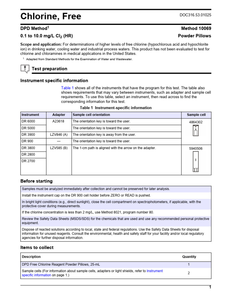 Free Chlorine Testing Procedure Guide | PDF | Chlorine | Chemical ...