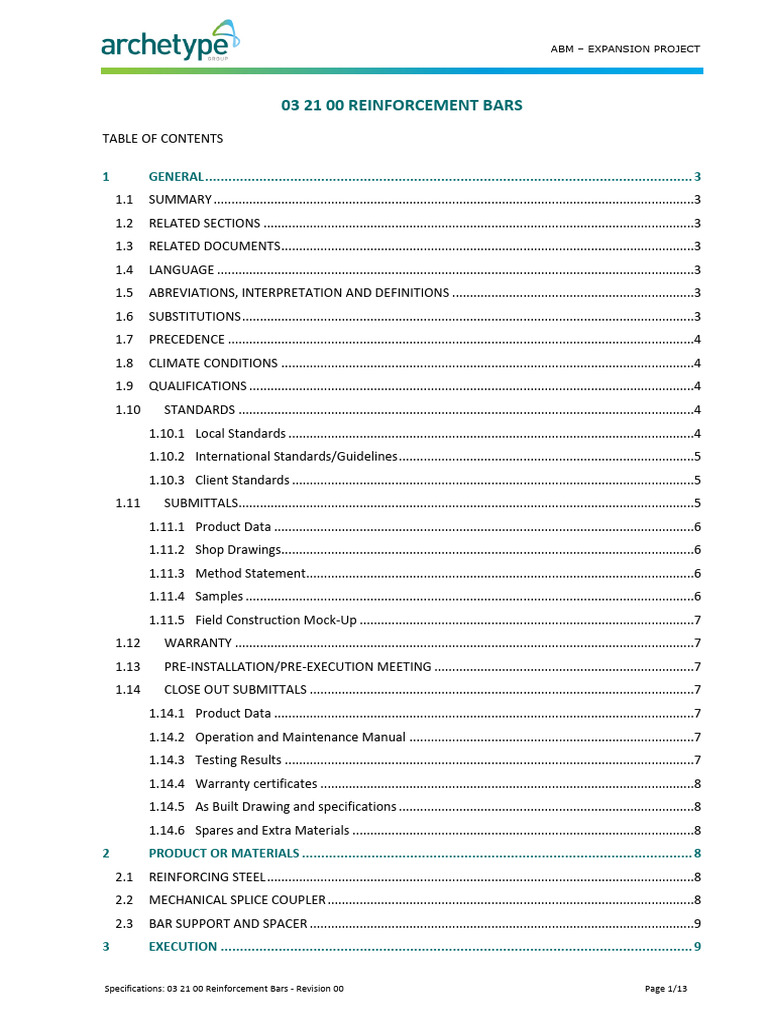 ABM - 032100 Reinforcement Bars - EN | PDF | Concrete | Specification ...