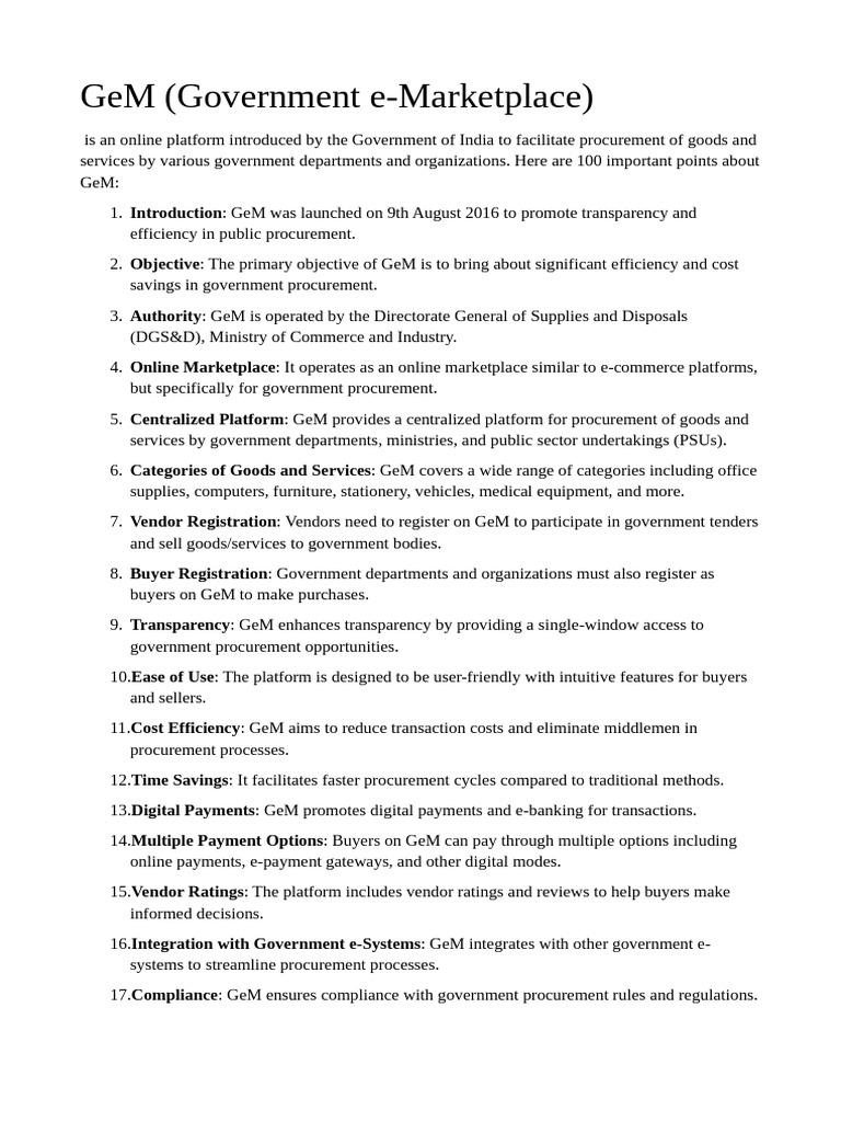 Gem (Government E-Marketplace) | PDF | Procurement | Computer Security