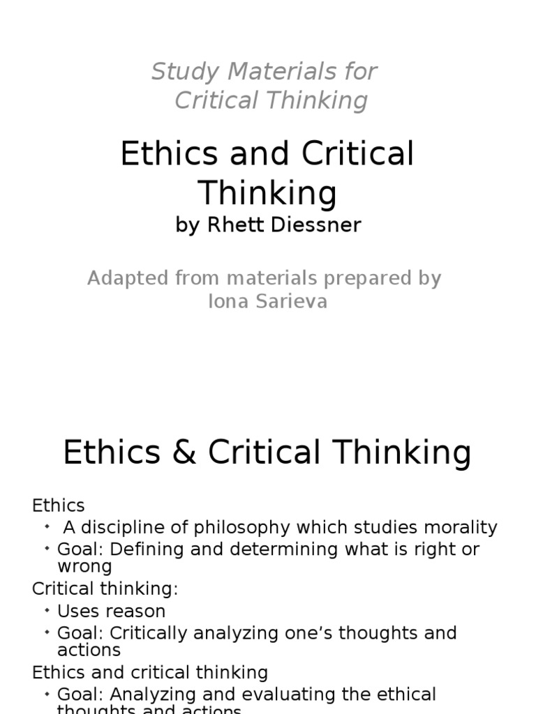 Diessner Ethics and Critical Thinking | PDF | Critical Thinking | Objectivity (Philosophy)