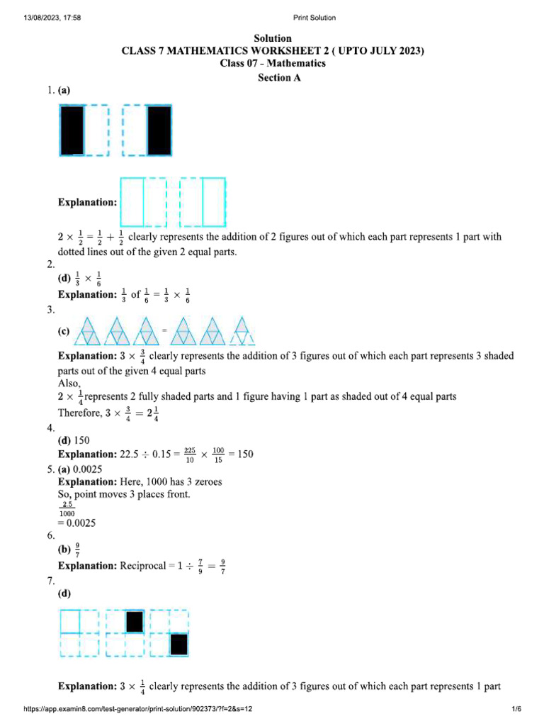 Solution of Class 7 Maths Worksheet - Fractions and Decimals Aecs2 Mum ...